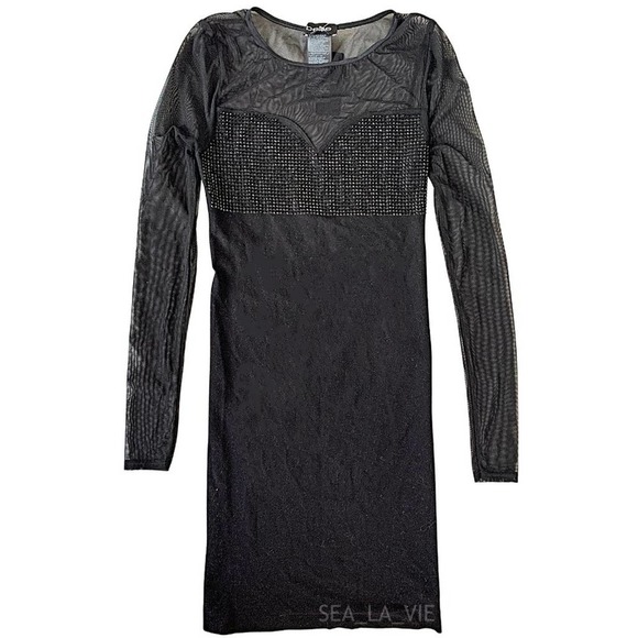 bebe | Dresses | Bebe Studded Bralette Mesh Illusion Dress In Black ...